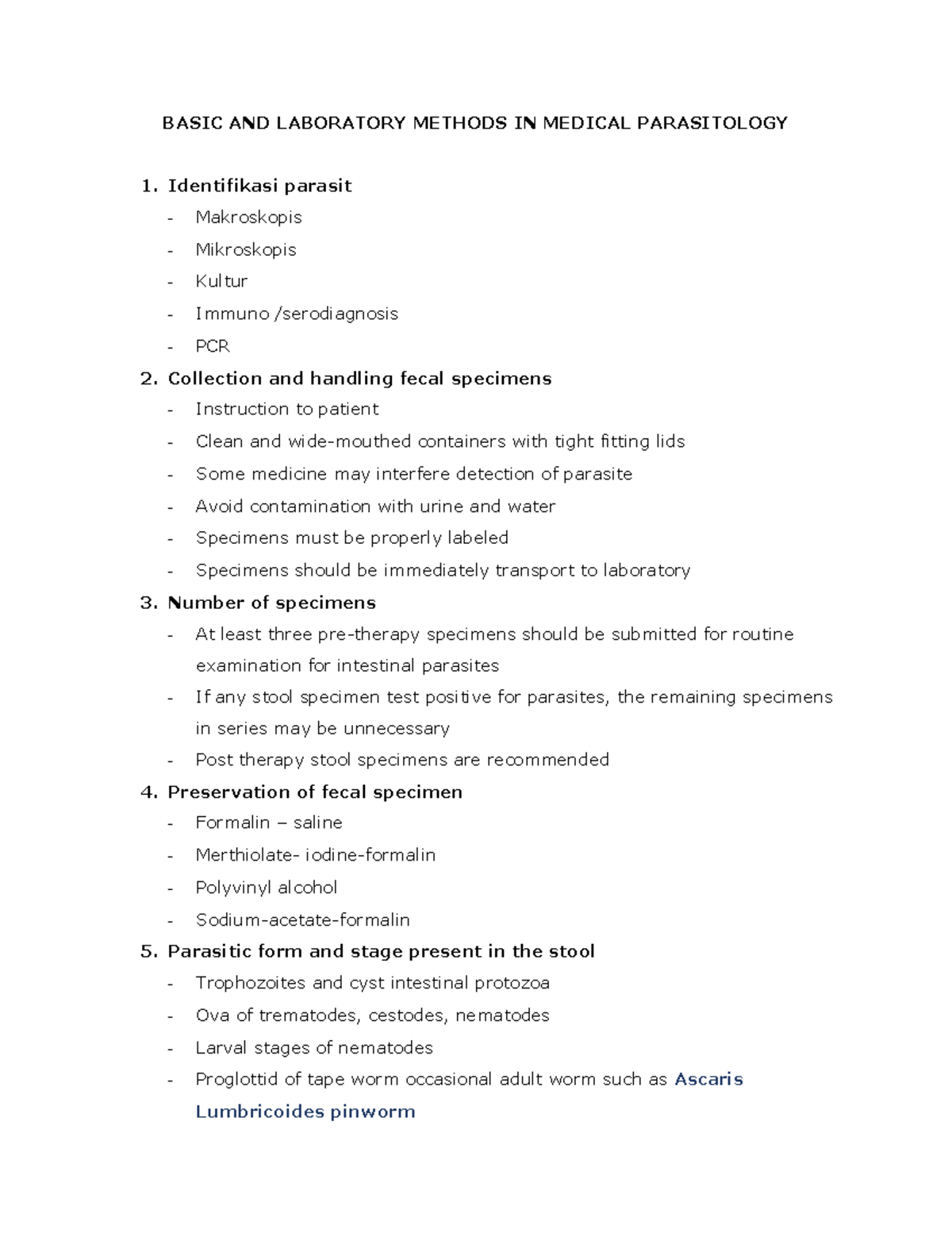 Basic LAB Methods IN Medical Parasitology - BASIC AND LABORATORY ...