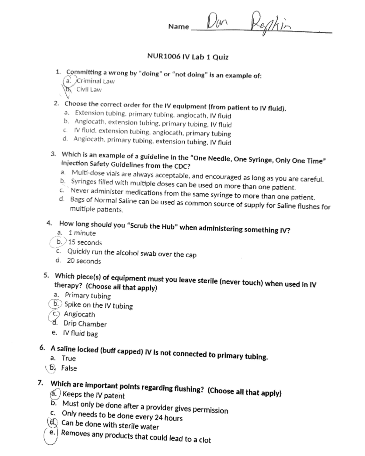 IV lab quiz 1 - lab quiz - NUR1009 - Studocu