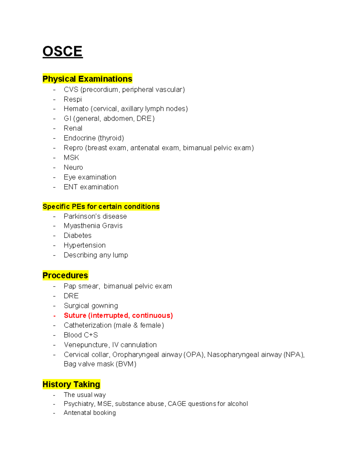 OSCE Plan Our Plan For Osce Practice OSCE Physical Examinations CVS
