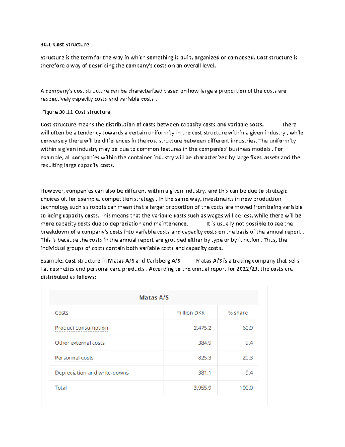 Cost Structure Notes - Assignment for accounting and finance - 30 Cost ...