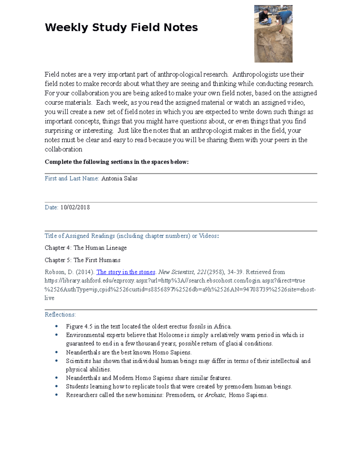 Week 2 field notes Antonia Salas - Weekly Study Field Notes Field notes ...