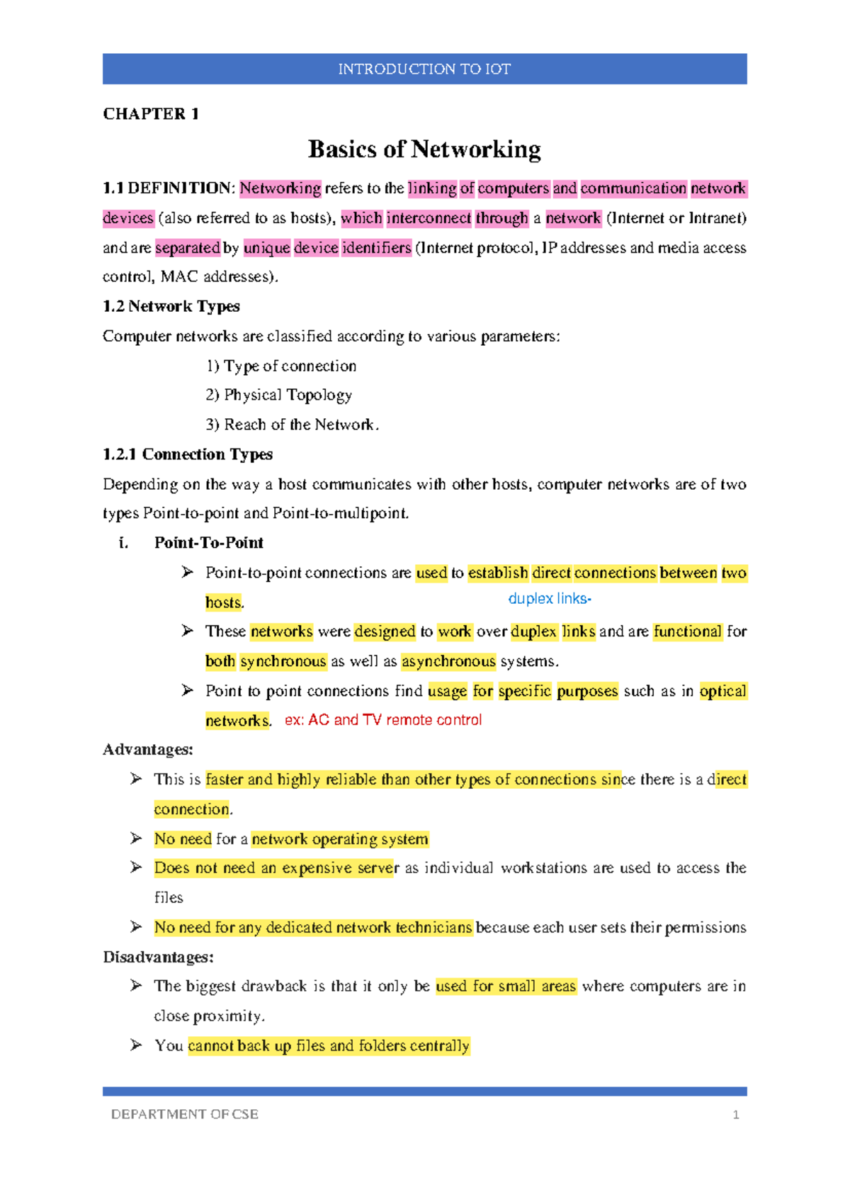 Notes-M-01(neha) - CHAPTER 1 Basics of Networking 1 DEFINITION ...