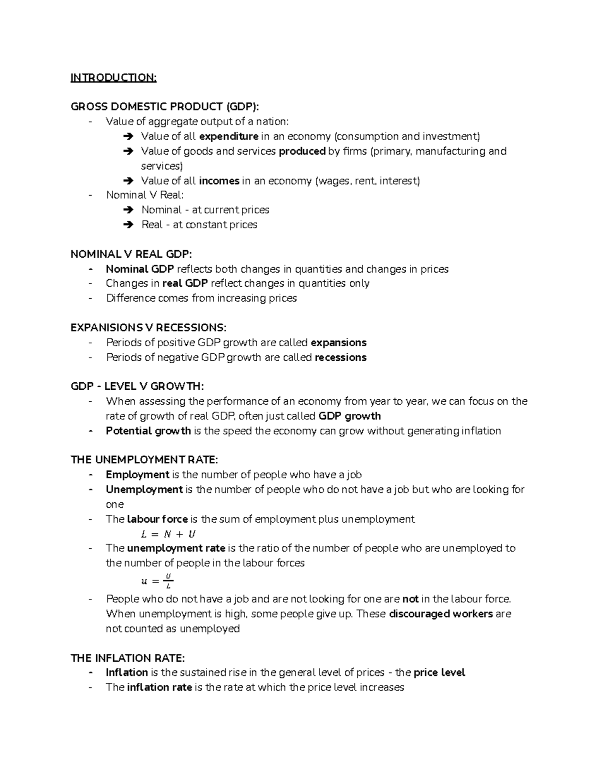 Introduction - Lecture 1 notes - INTRODUCTION: GROSS DOMESTIC PRODUCT ...