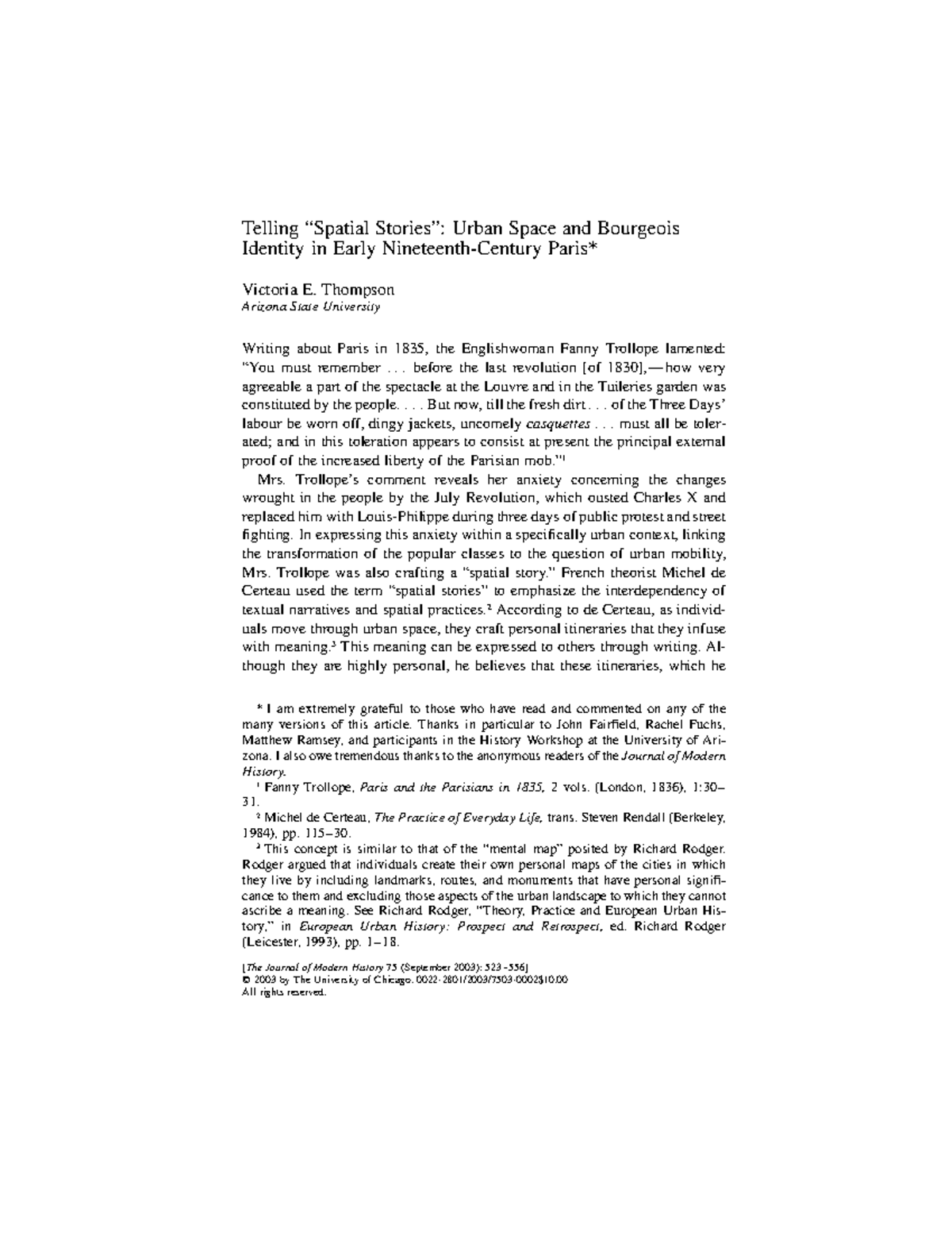 Telling Spatial Stories Urban Space and - [The Journal of Modern ...