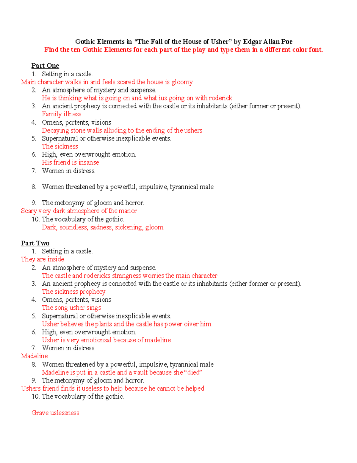 House of Usher Gothic Elements - Gothic Elements in “The Fall of the ...