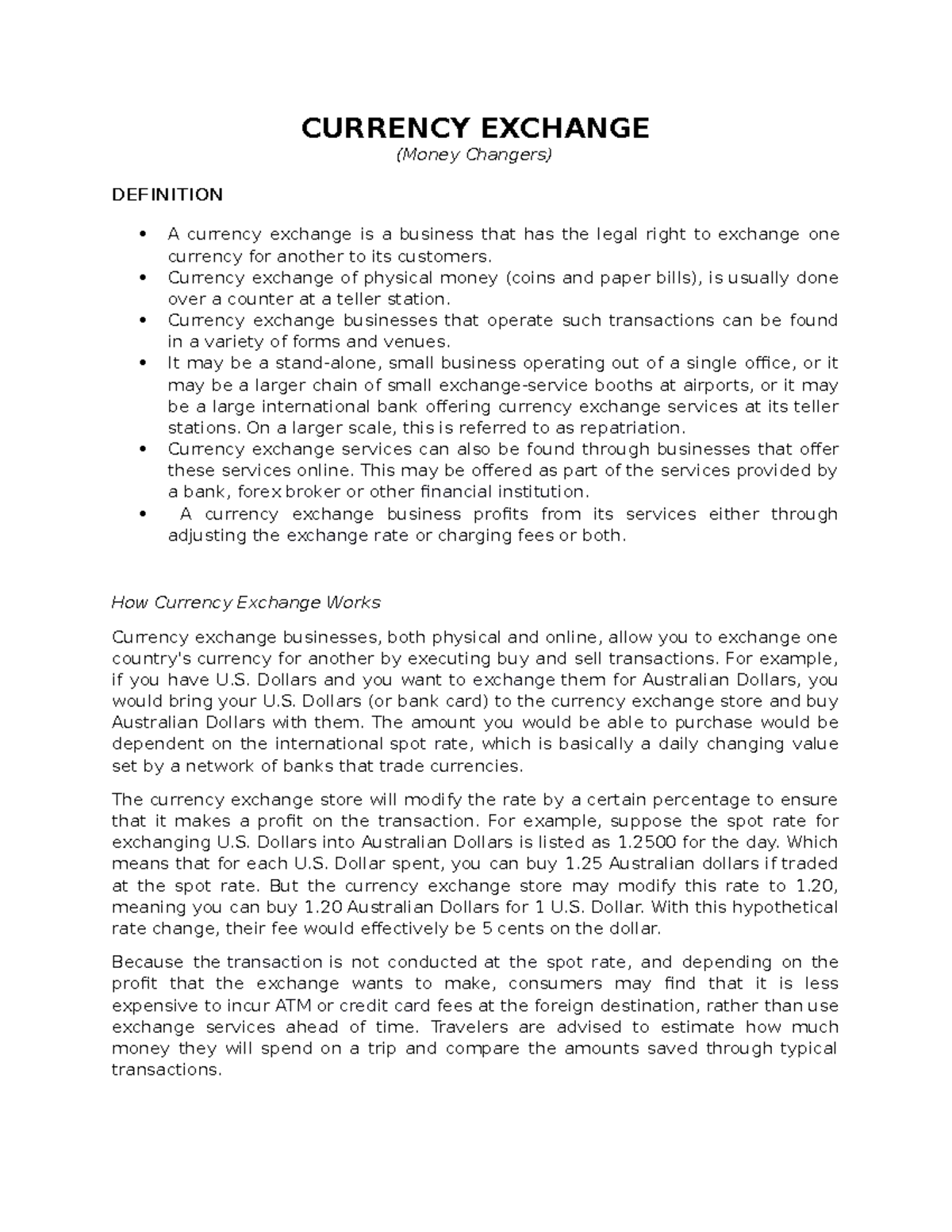 Currency- Exchange - CURRENCY EXCHANGE (Money Changers) DEFINITION A ...