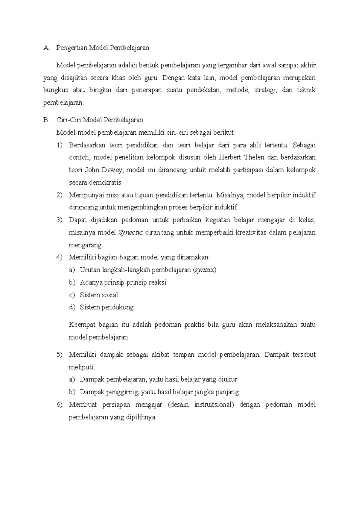 Learning Strategics - A. Pengertian Model Pembelajaran Model ...