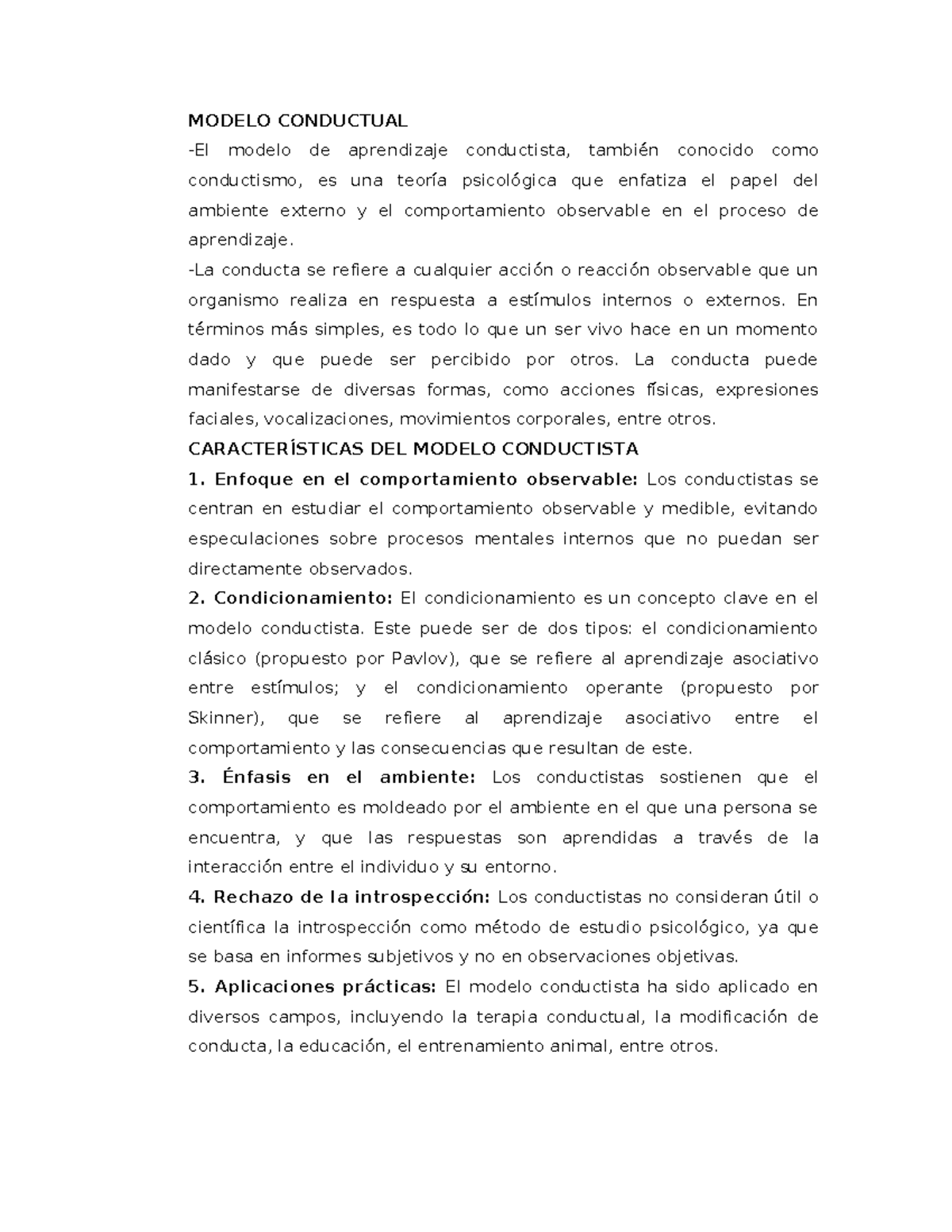 Información DEL Modelo Conductual - MODELO CONDUCTUAL -El modelo de ...