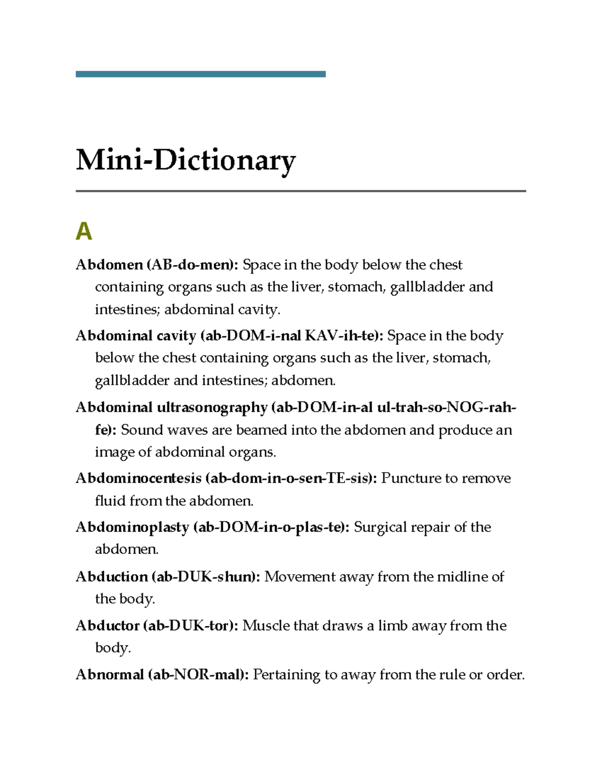 Medical terminology dictionary - Mini-Dictionary A Abdomen (AB-do-men ...