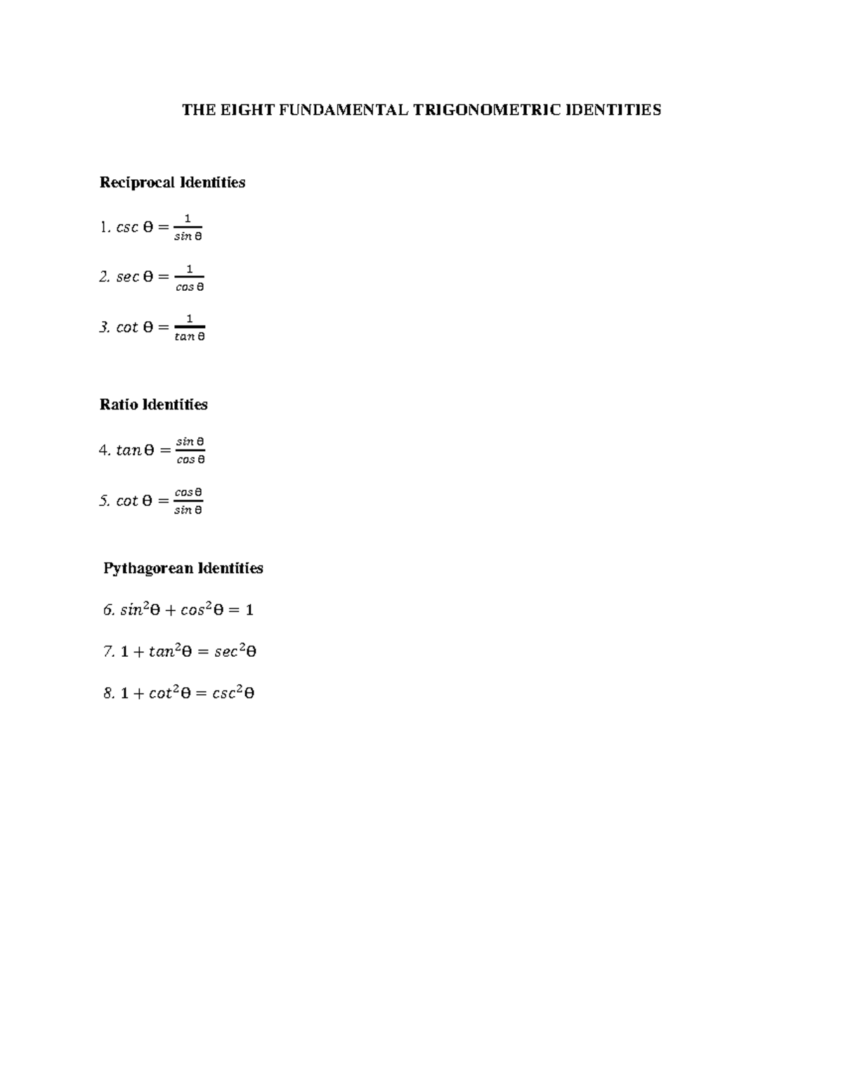 THE Eight Fundamental Trigonometric Identities - THE EIGHT FUNDAMENTAL ...