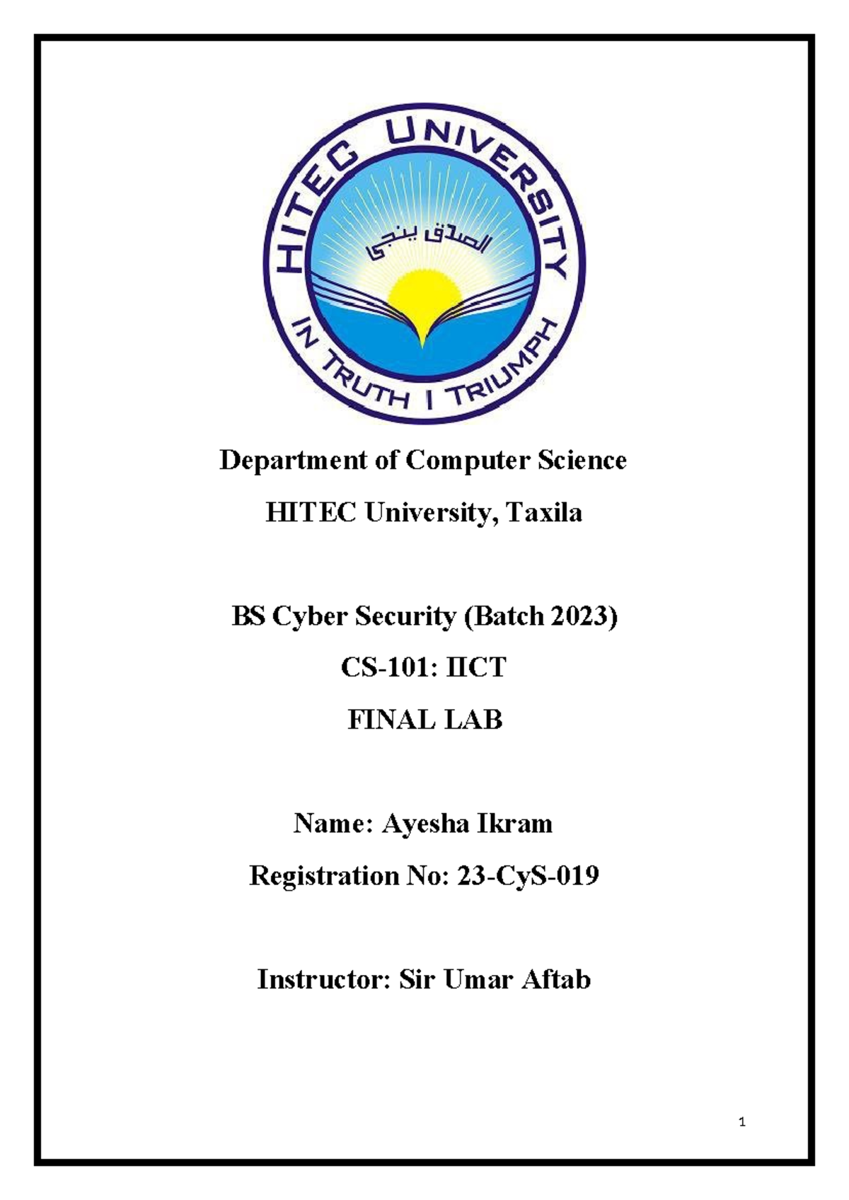 Ayesha Final Lab IICT - it is very helpful - International Relation - Department of Computer ...