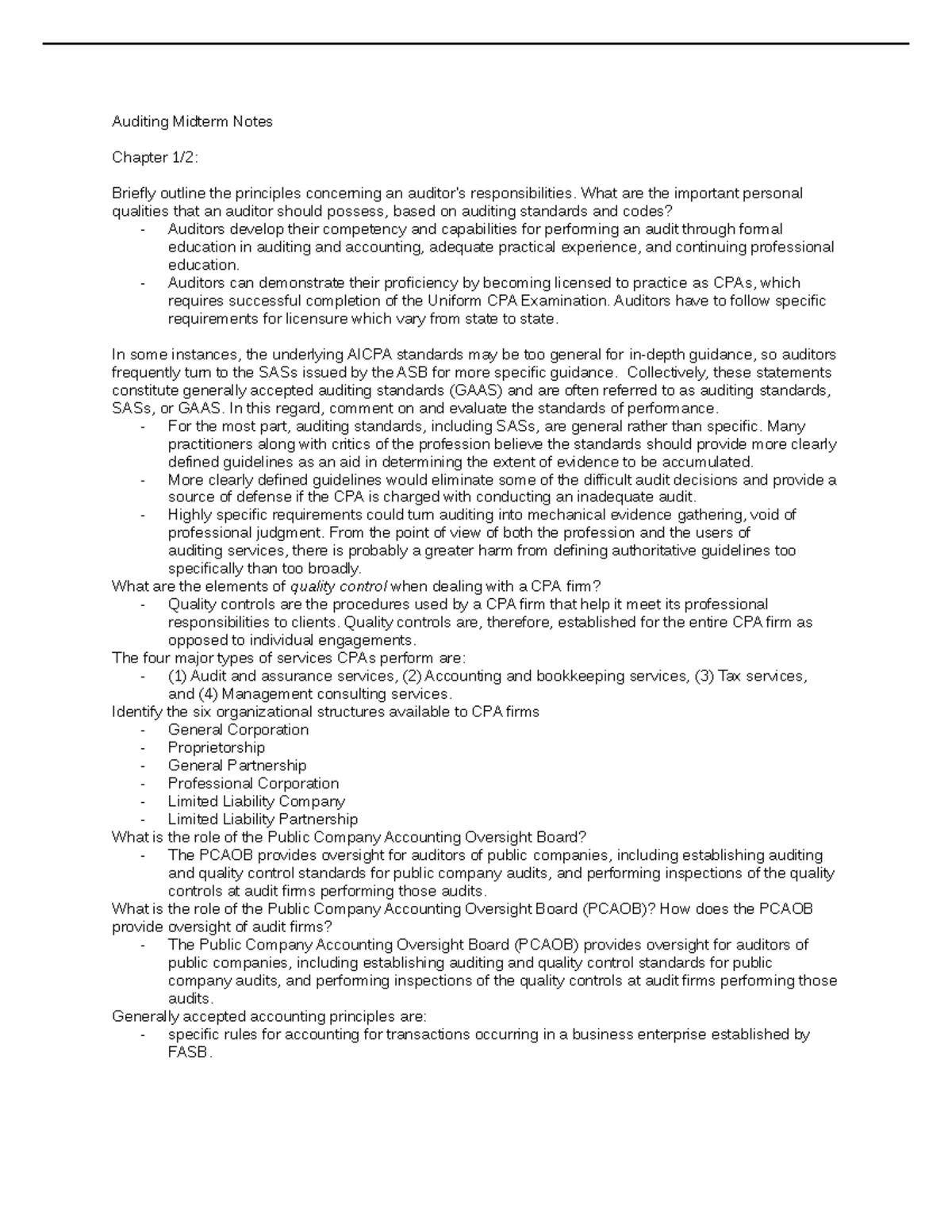 Auditing Midterm Notes - Auditing Midterm Notes Chapter 1/2: Briefly ...