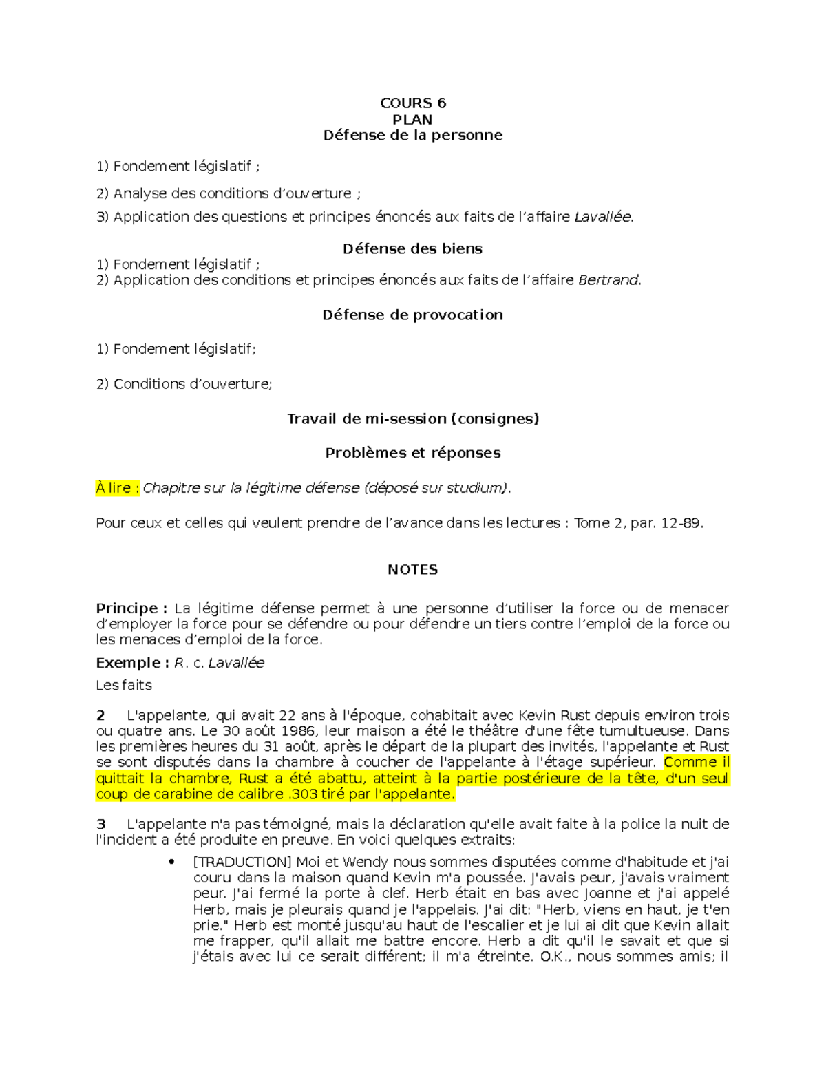 Cours 6 1505 - DRT1505 Hugues Parent - COURS 6 PLAN Défense de la ...
