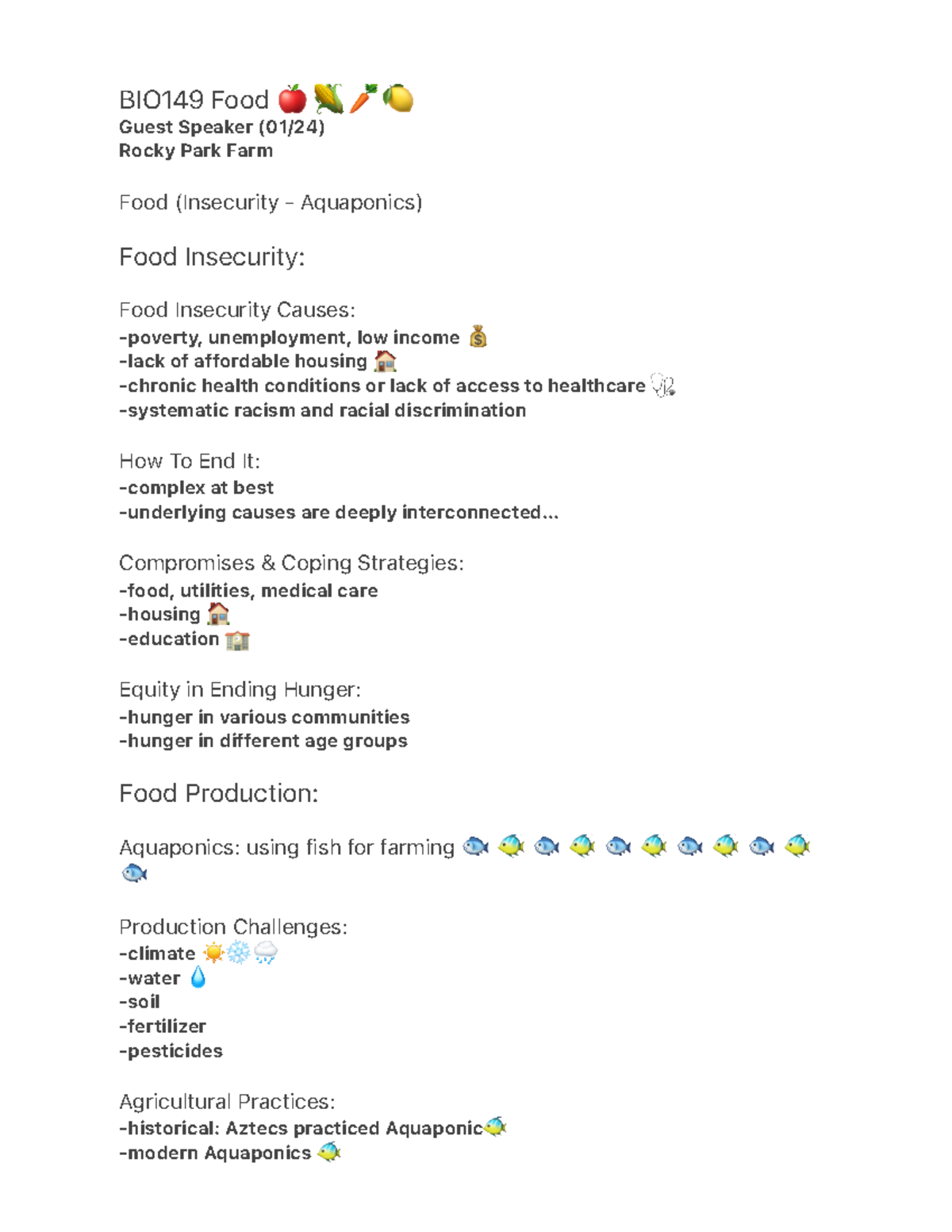 Lecture on Food - BIO149 Food 🍎 🌽 🥕 🍋 Guest Speaker (01/24) Rocky Park ...