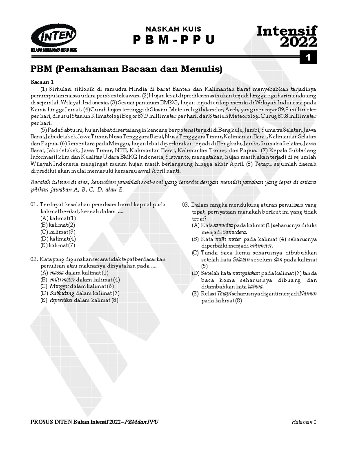 KUIS PBM-PPU 1 Intensif 2022 - Bacaan 1 (1) Sirkulasi siklonik di samudra Hindia di barat Banten ...