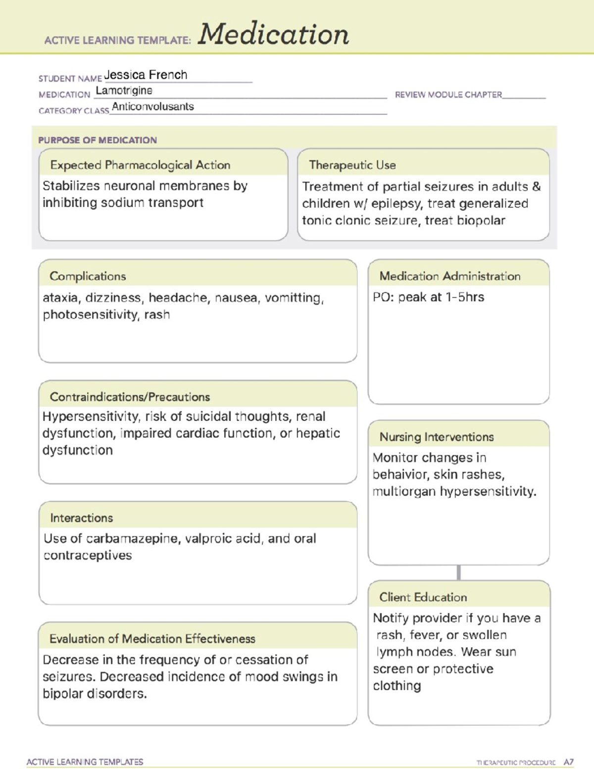 ATI TEMPLATE Lamotrgine - NURS 222 - Studocu