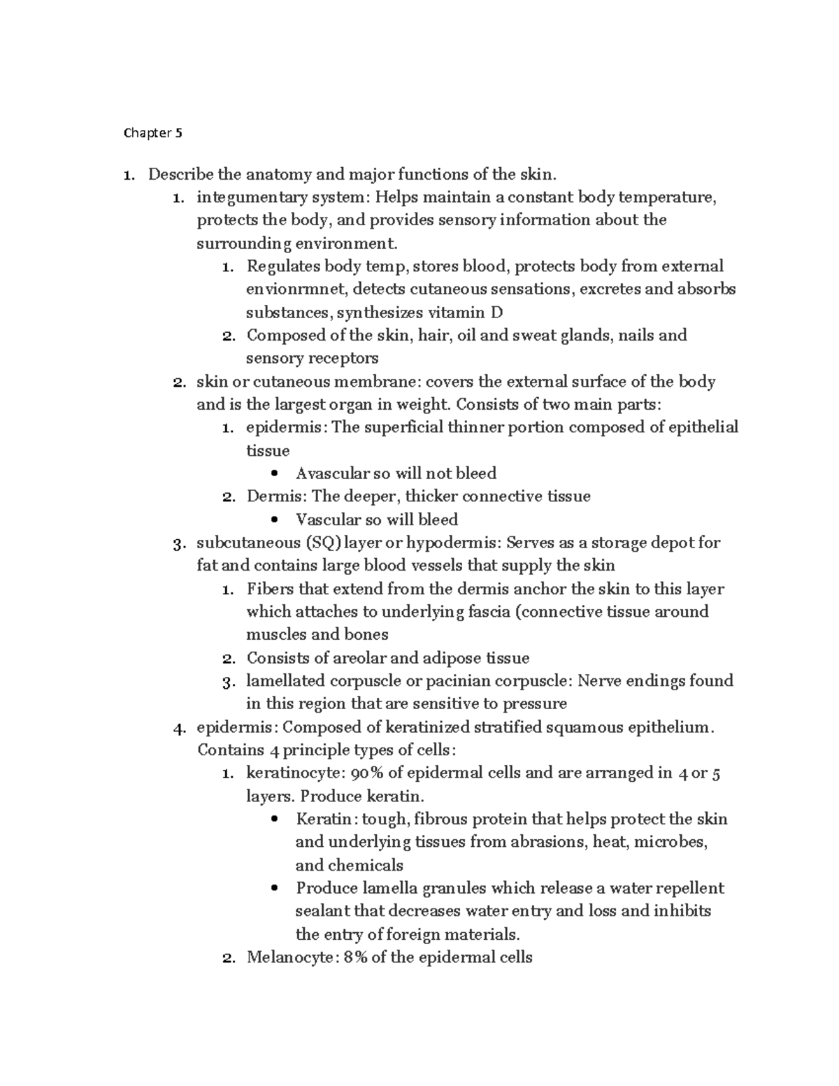 Chapter 5 - Notes from study guide - Chapter 5 Describe the anatomy and ...