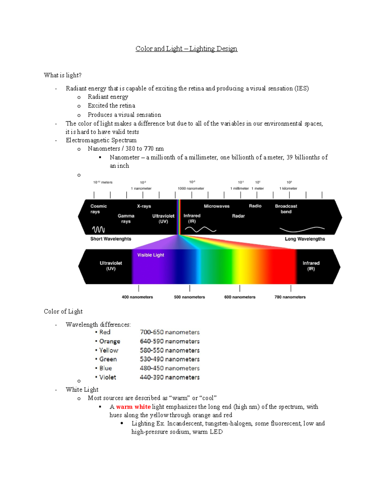 Color & Light - Lecture notes - Color and Light – Lighting Design What ...
