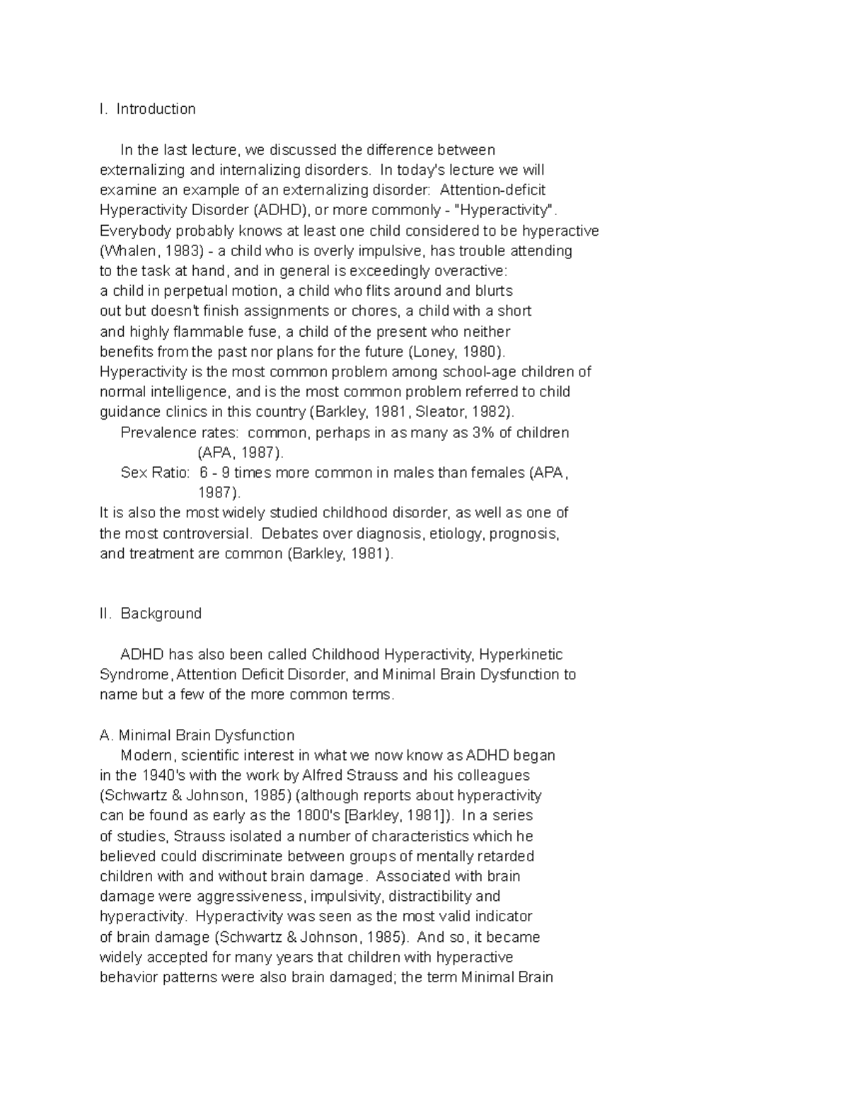Lecture 23 Attention-Deficit Hyperactivity Disorder - I. Introduction ...