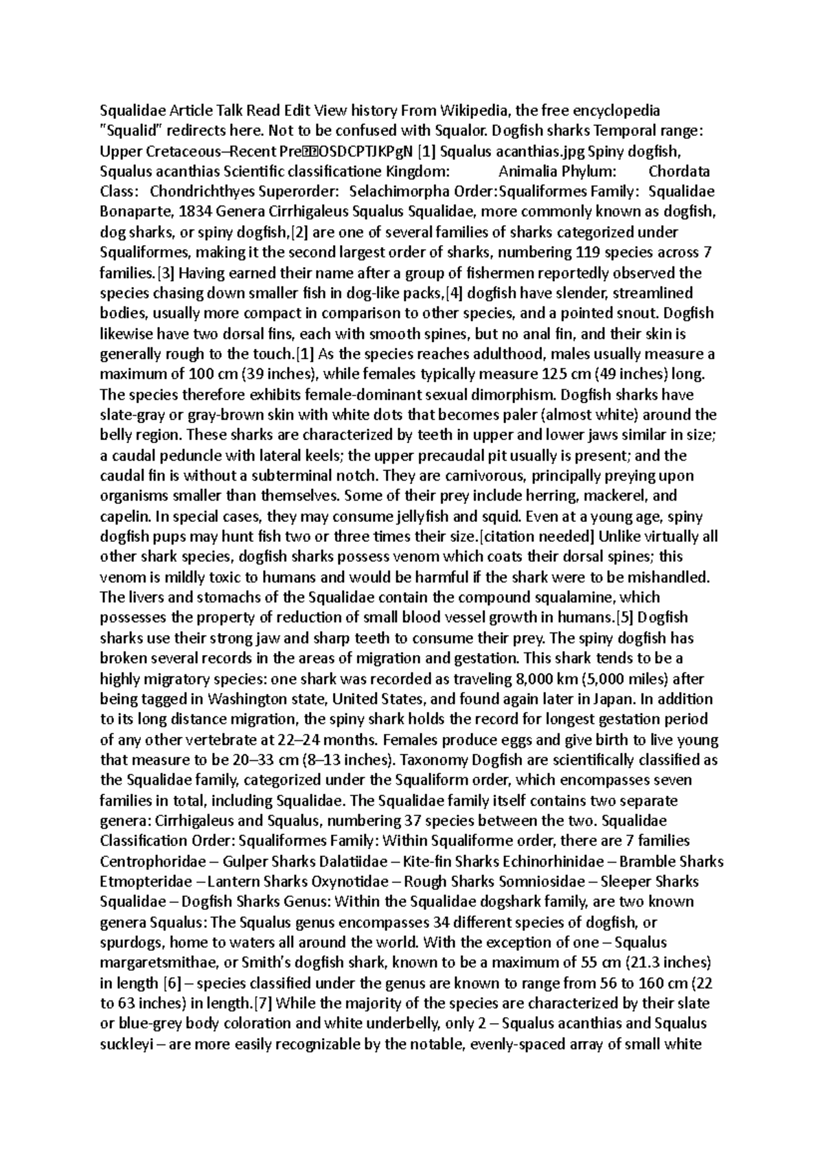 Squalidae - Summary - Squalidae Article Talk Read Edit View history From Wikipedia, the free ...