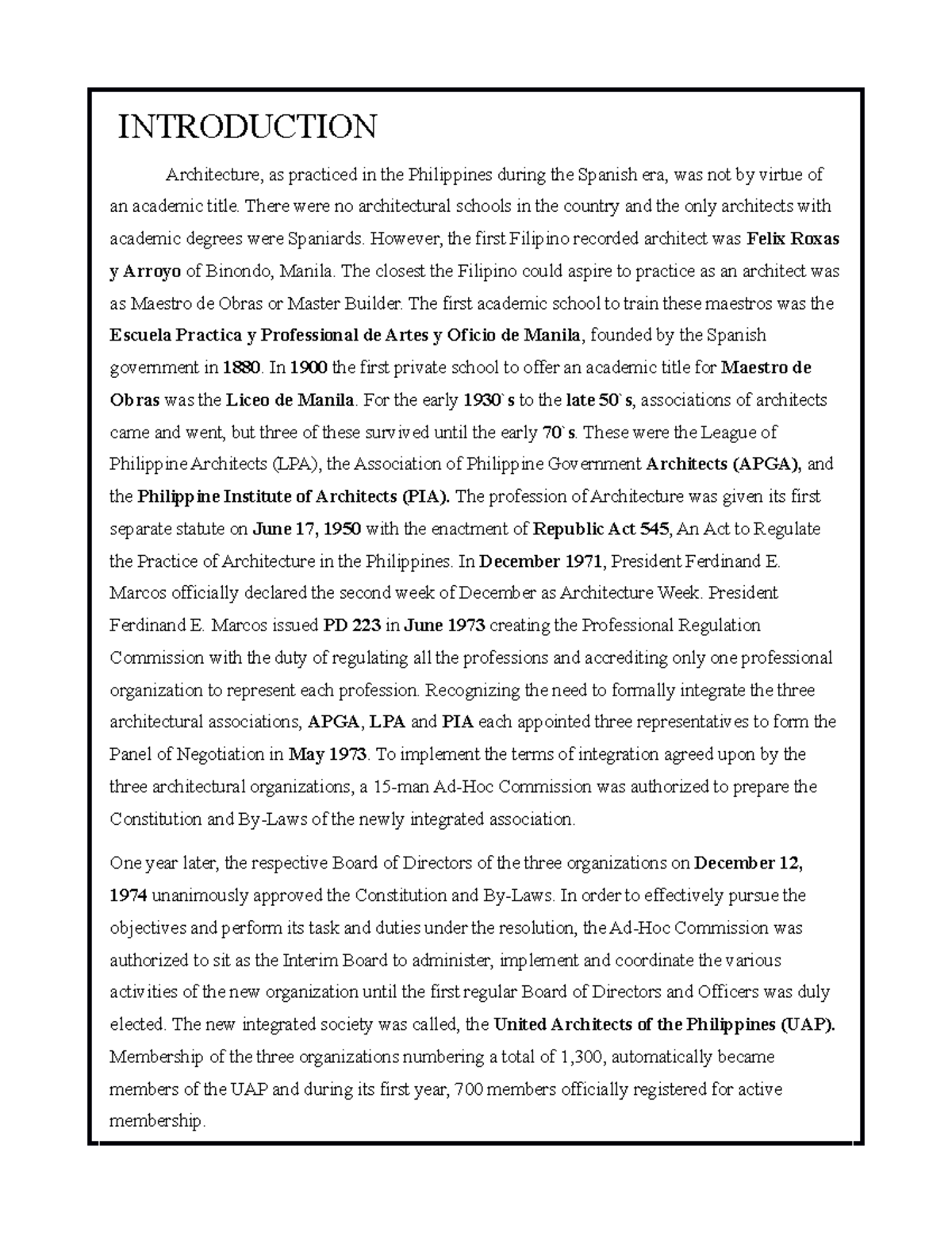 PP2-RSW1 - for Prof Prac 2 - INTRODUCTION Architecture, as practiced in ...