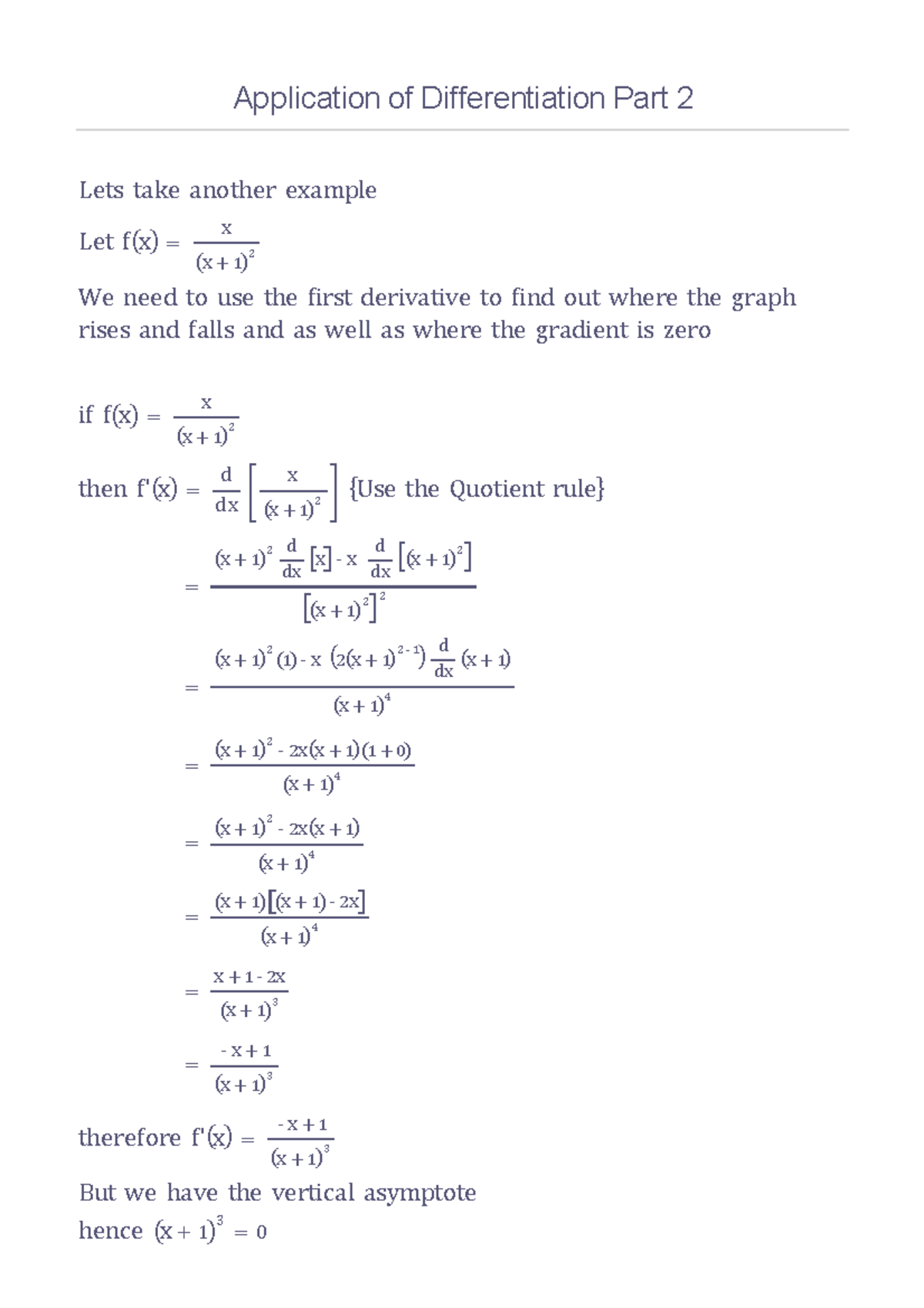 Application of Differentiation Part 2 - Studocu