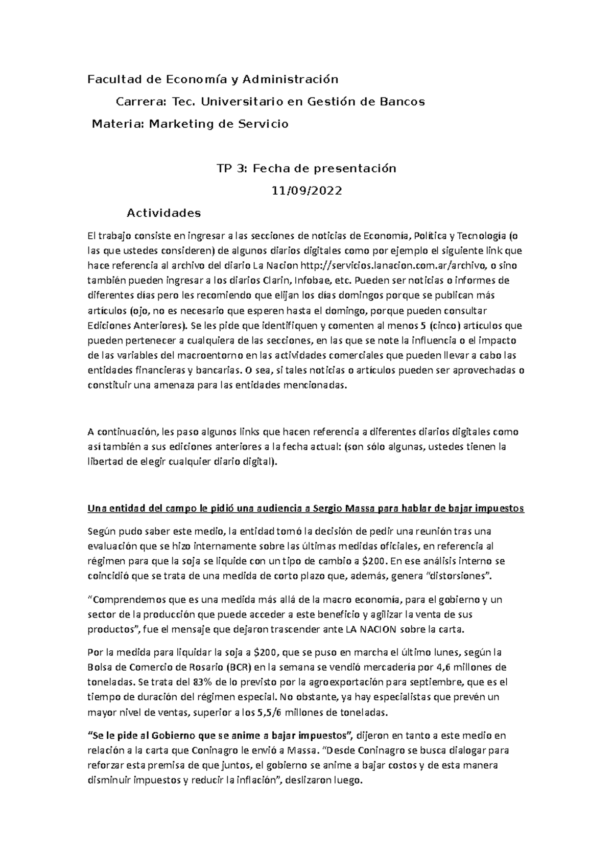 Marketing Y Servicio TP1 - Facultad de Economía y Administración ...