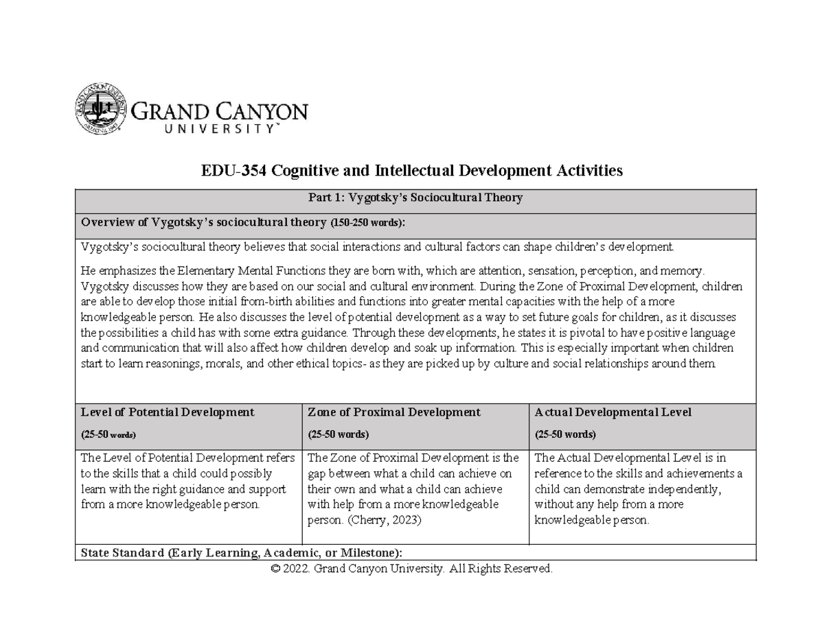 EDU-354-Development Chart - EDU-354 Cognitive and Intellectual ...