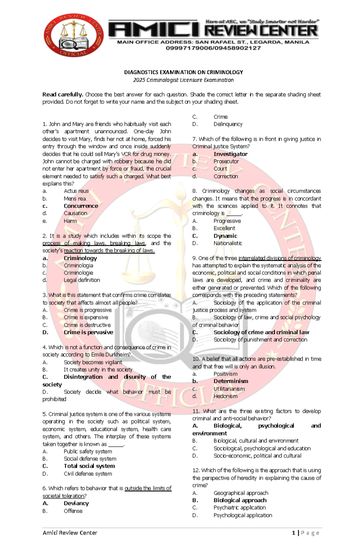 CRIM-DE- Answer KEY - NOTES - Read carefully. Choose the best answer ...