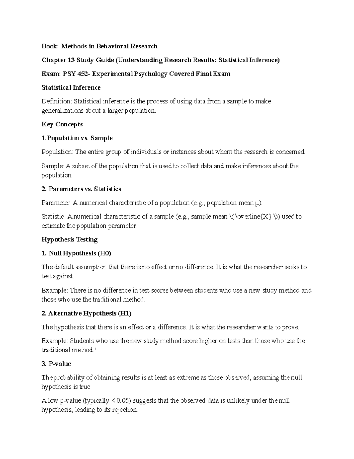 Statistical Inference Study Guide - Book: Methods in Behavioral ...