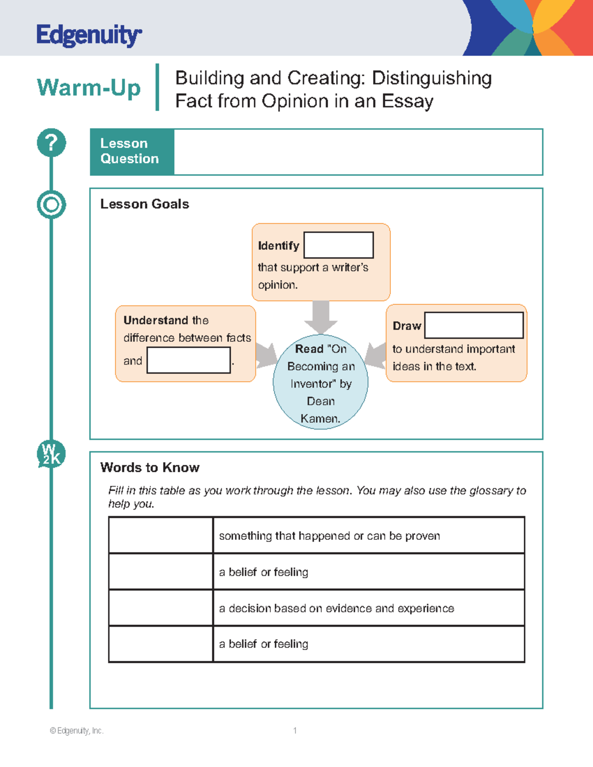 3006 05 01 Fact Vs Opinion GN SE - Warm-Up Fact from Opinion in an ...
