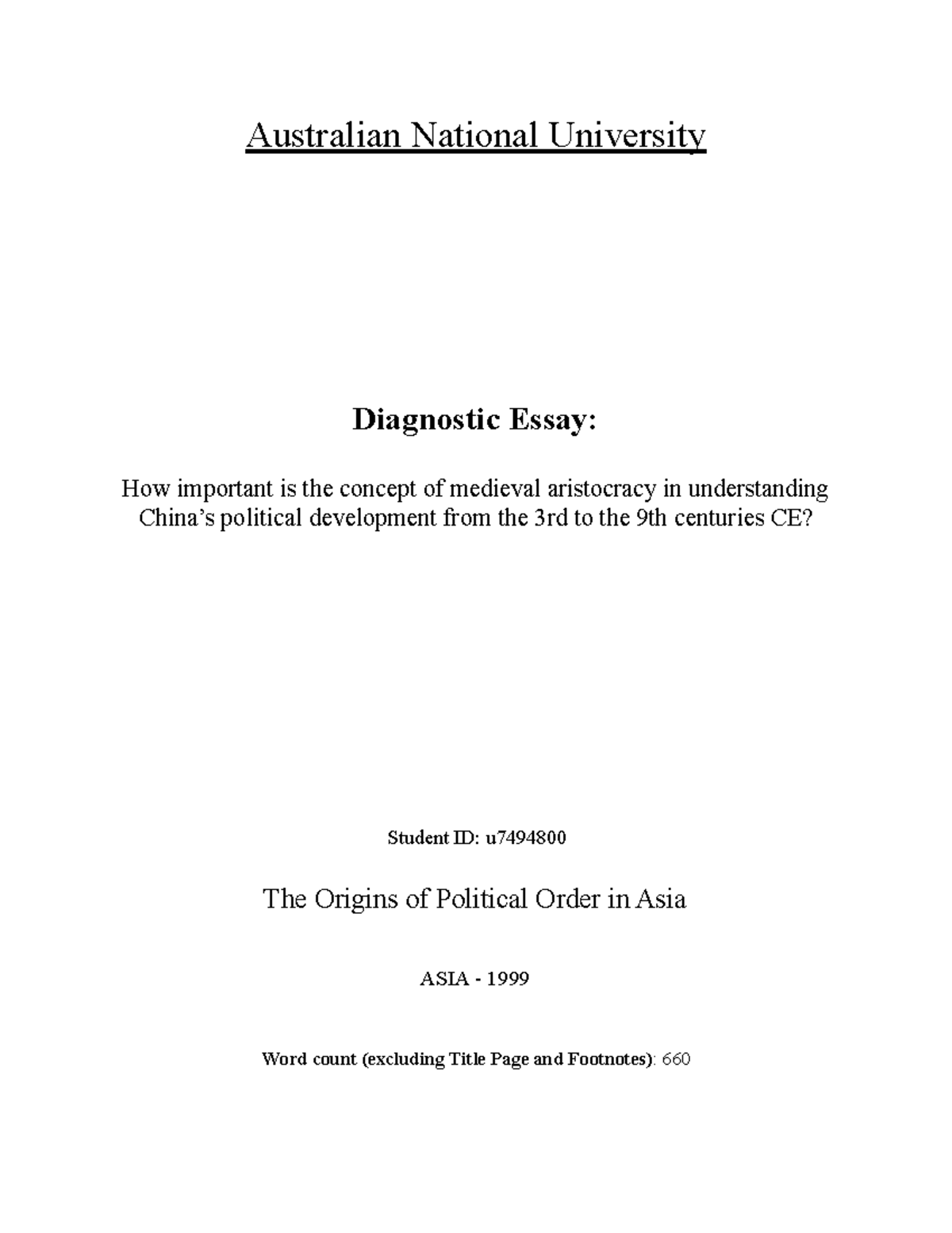 ASIA1999 - First Essay - Australian National University Diagnostic ...