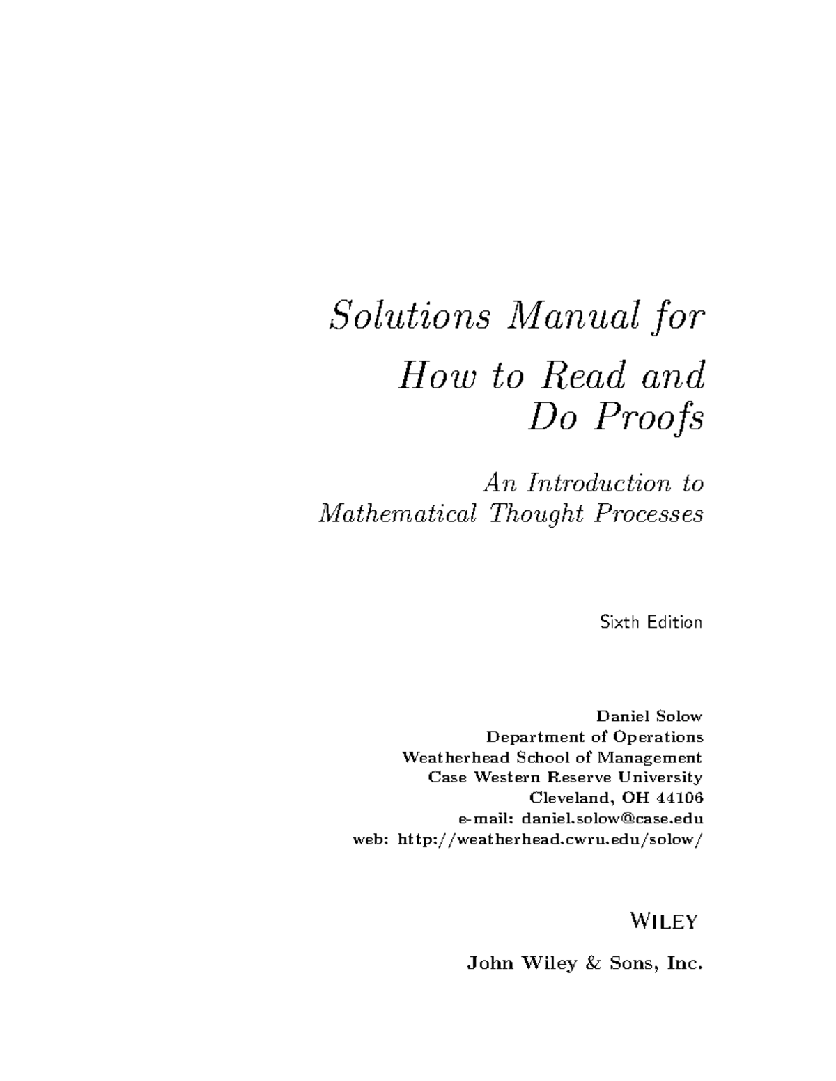Solutions Manual for How to Read and Do Proofs - Solutions Manual for ...