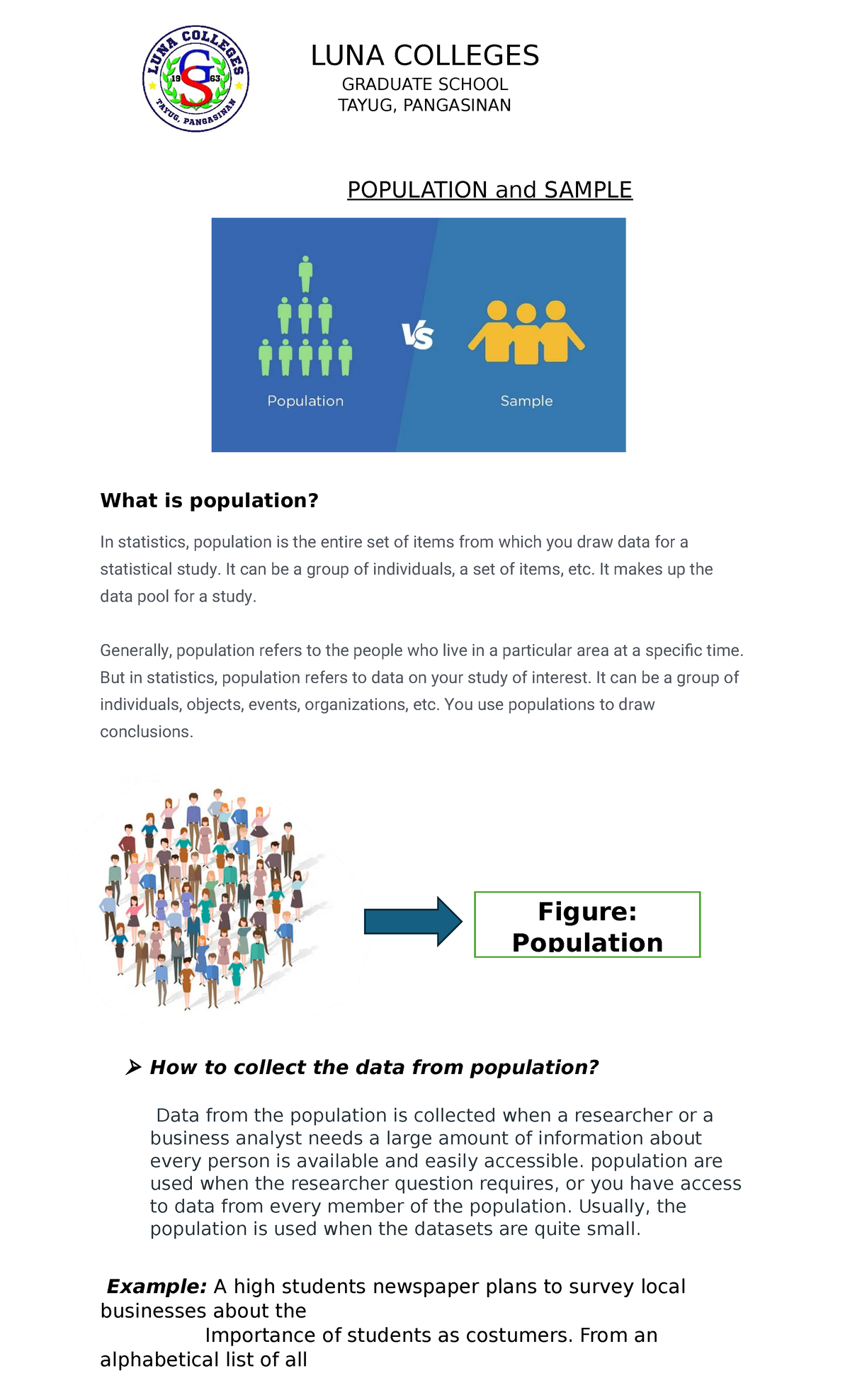 LUNA Colleges - Figure: Population LUNA COLLEGES GRADUATE SCHOOL TAYUG ...
