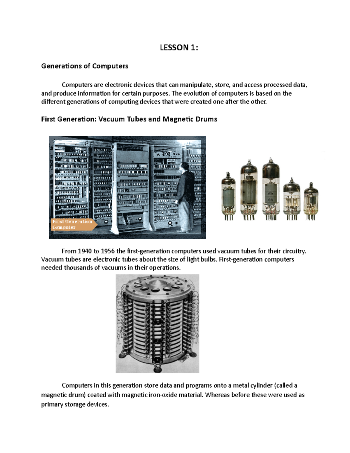 Operating system ict 11 2022 2023 - LESSON 1: Generations of Computers ...