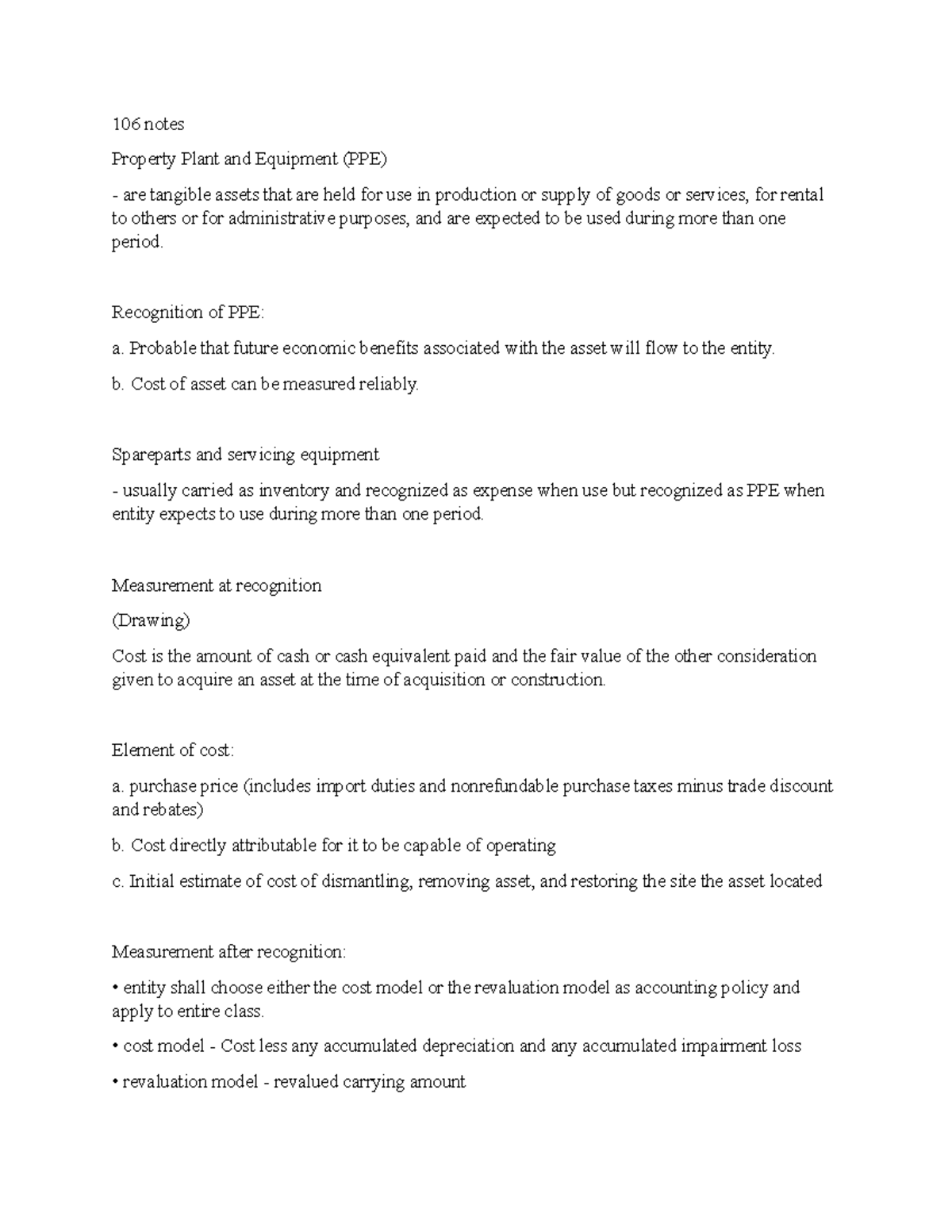 106 - acca106 - 106 notes Property Plant and Equipment (PPE) are ...