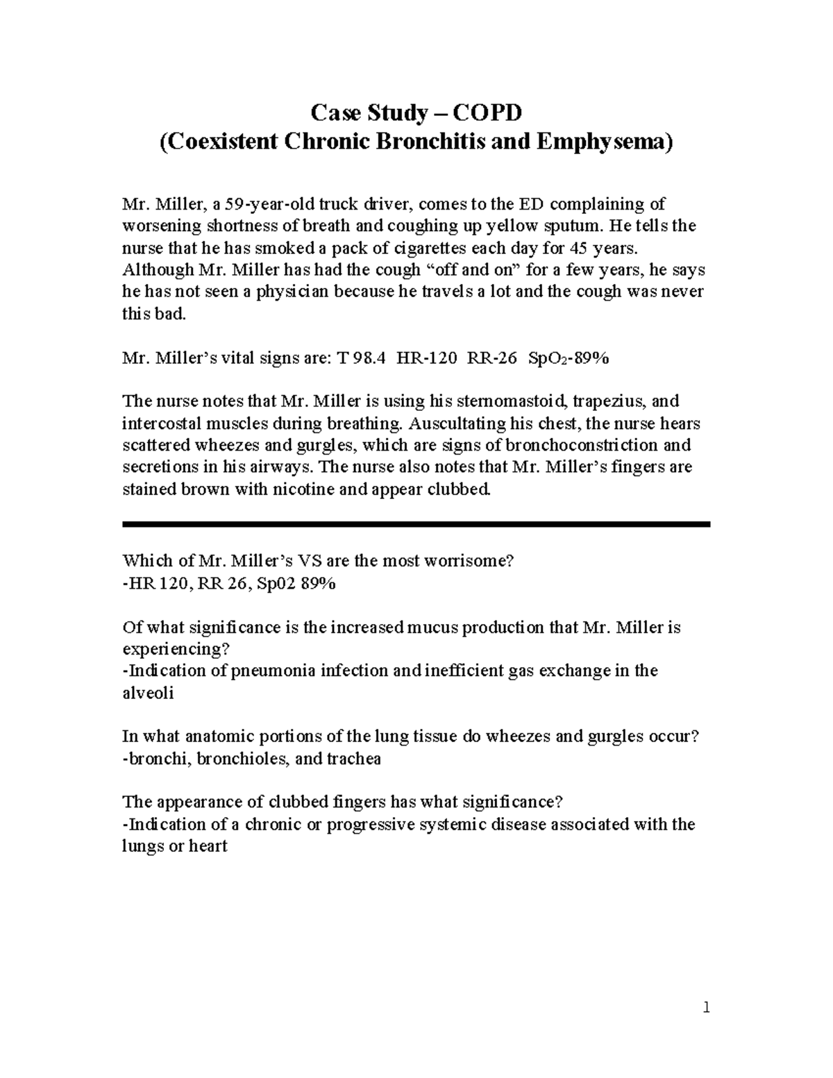 Case Study Mr - Case Study – COPD (Coexistent Chronic Bronchitis and ...