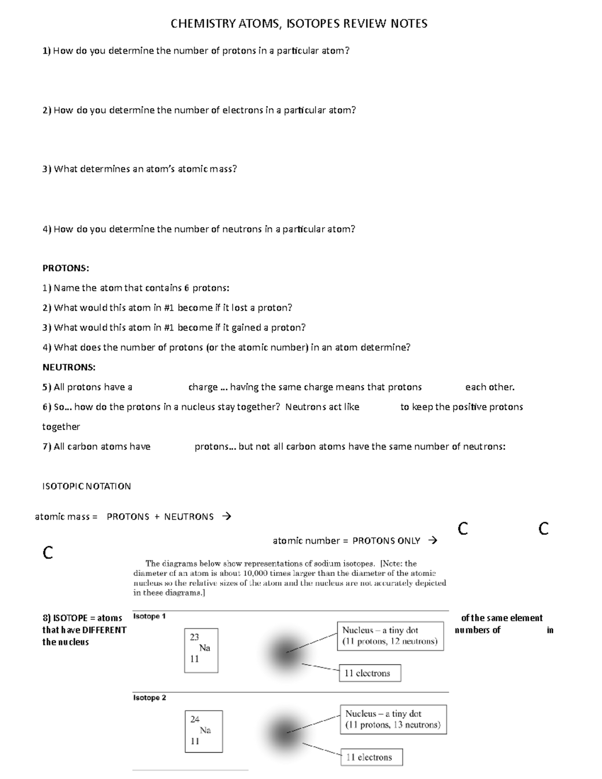 March 17 Notes Atoms AND Isotopes - CHEMISTRY ATOMS, ISOTOPES REVIEW ...