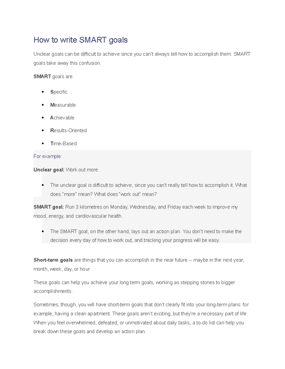 Week 3 - How to write Smart goals - How to write SMART goals Unclear ...
