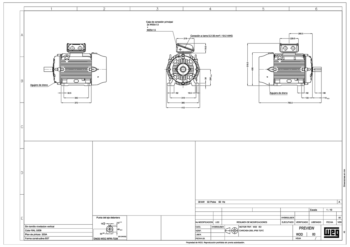 PLANO DE MOTOR ELECTRICO EN DOS VISTAS - 1 2 3 4 5 6 Caja de conexión ...