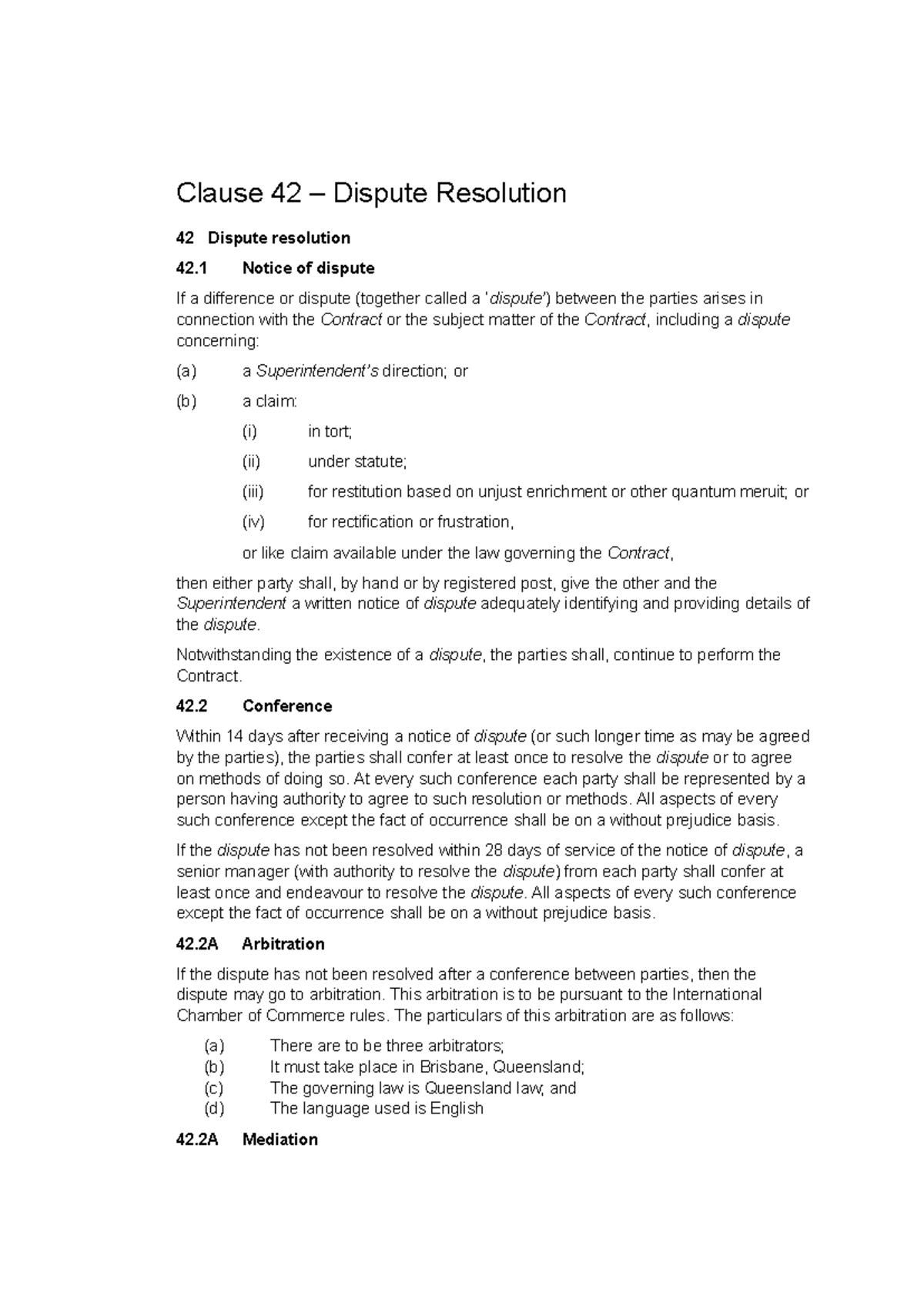 Major projects module - Task 3 Building Contract extract - Clause 42 ...