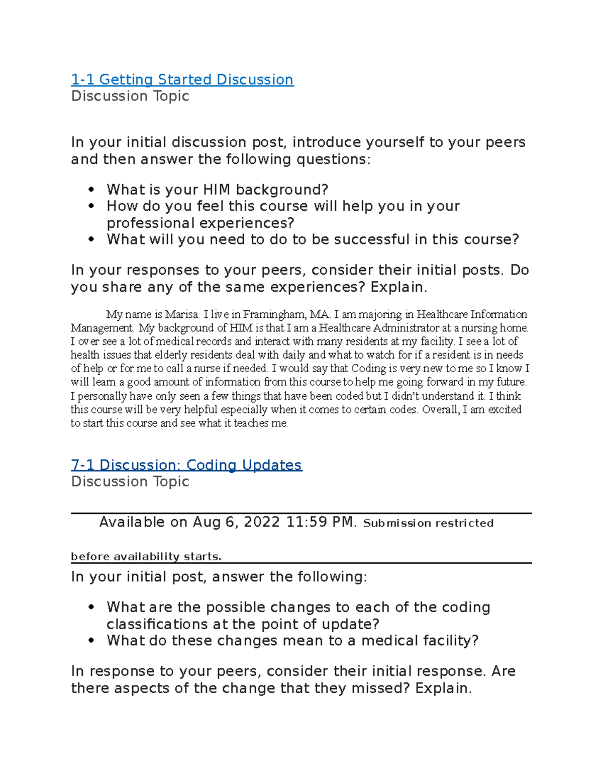 Coding Discussions Assignment 1 1 Getting Started Discussion