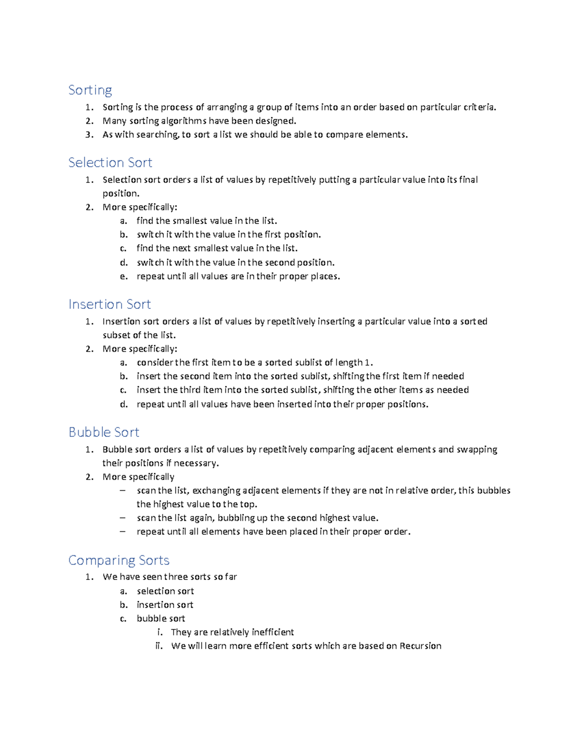 CSE3 - Lecture notes - Sorting Sorting is the process of arranging a ...