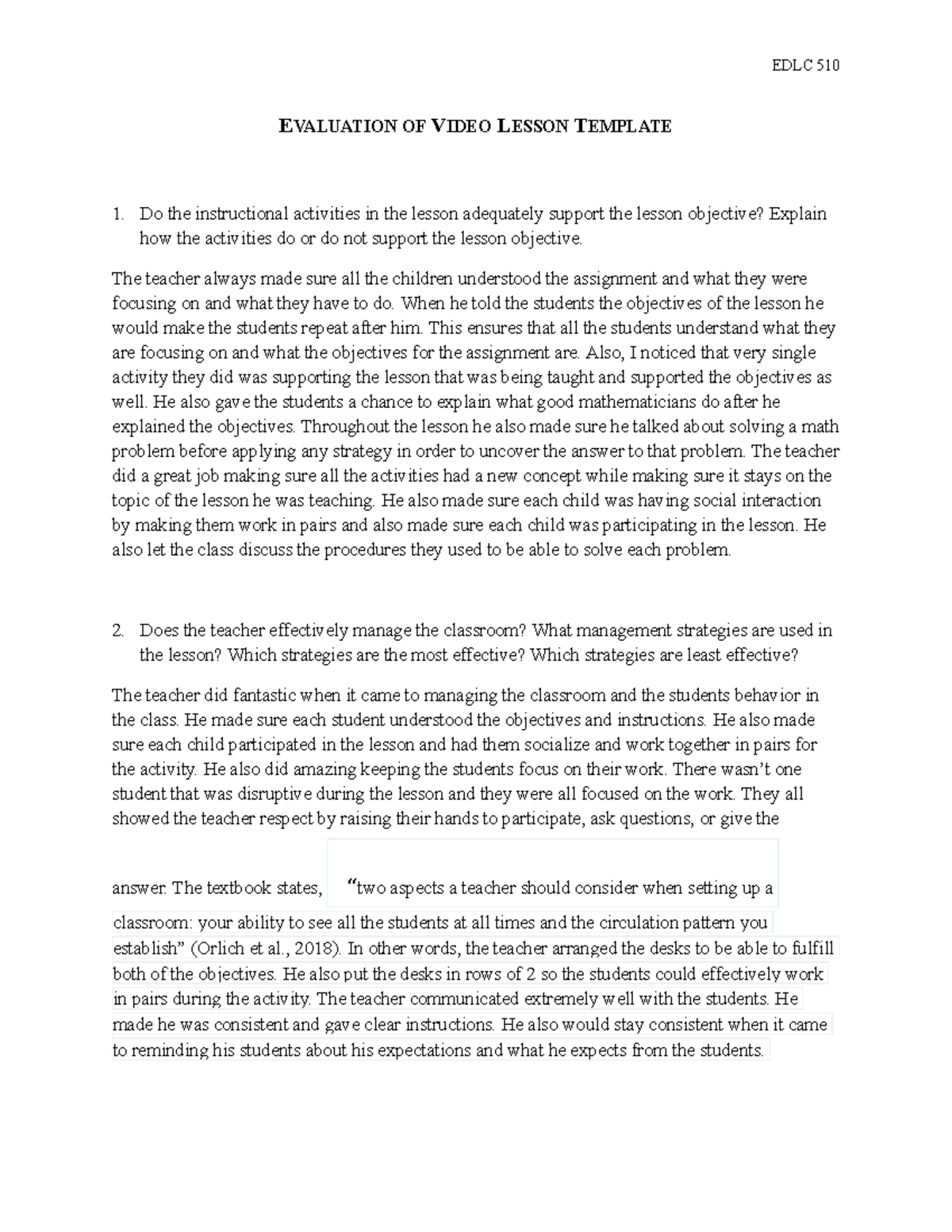 Evaluation of Video Lesson Template - EVALUATION OF VIDEO LESSON ...