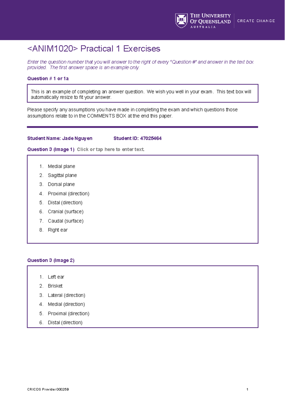 Practical 1 - Anatomical Terms - Practical 1 Exercises Enter the ...