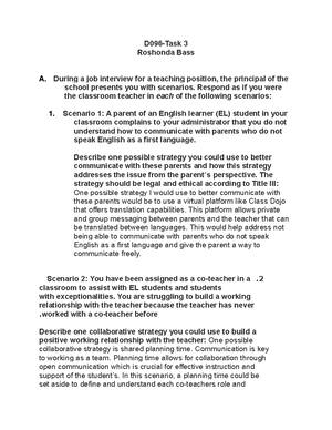 Task 3 Diverse Learners - Task 3 A1. Scenario 1: A parent of an English learner (EL) student in ...