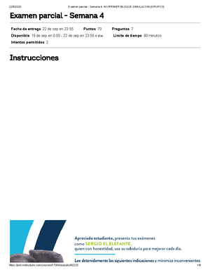 Parcial 22 Septiembre 2020, preguntas y respuestas - Examen parcial - Semana 4 Fecha de entrega ...