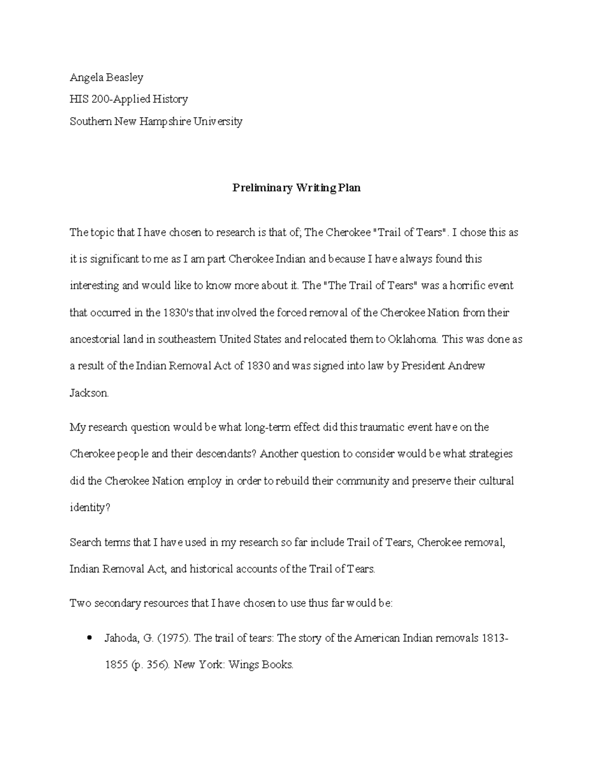 Writing plan for essay - Angela Beasley HIS 200-Applied History ...