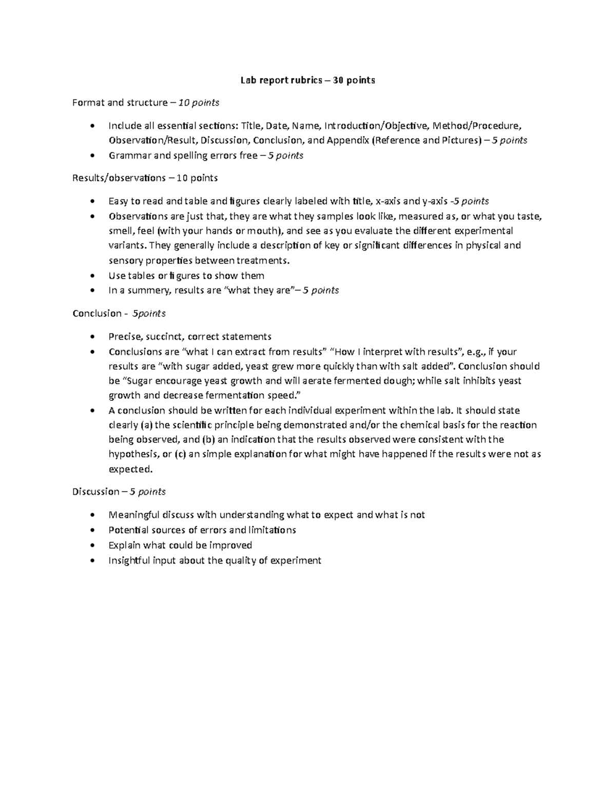 Lab report rubrics - They generally include a descrip1on of key or ...