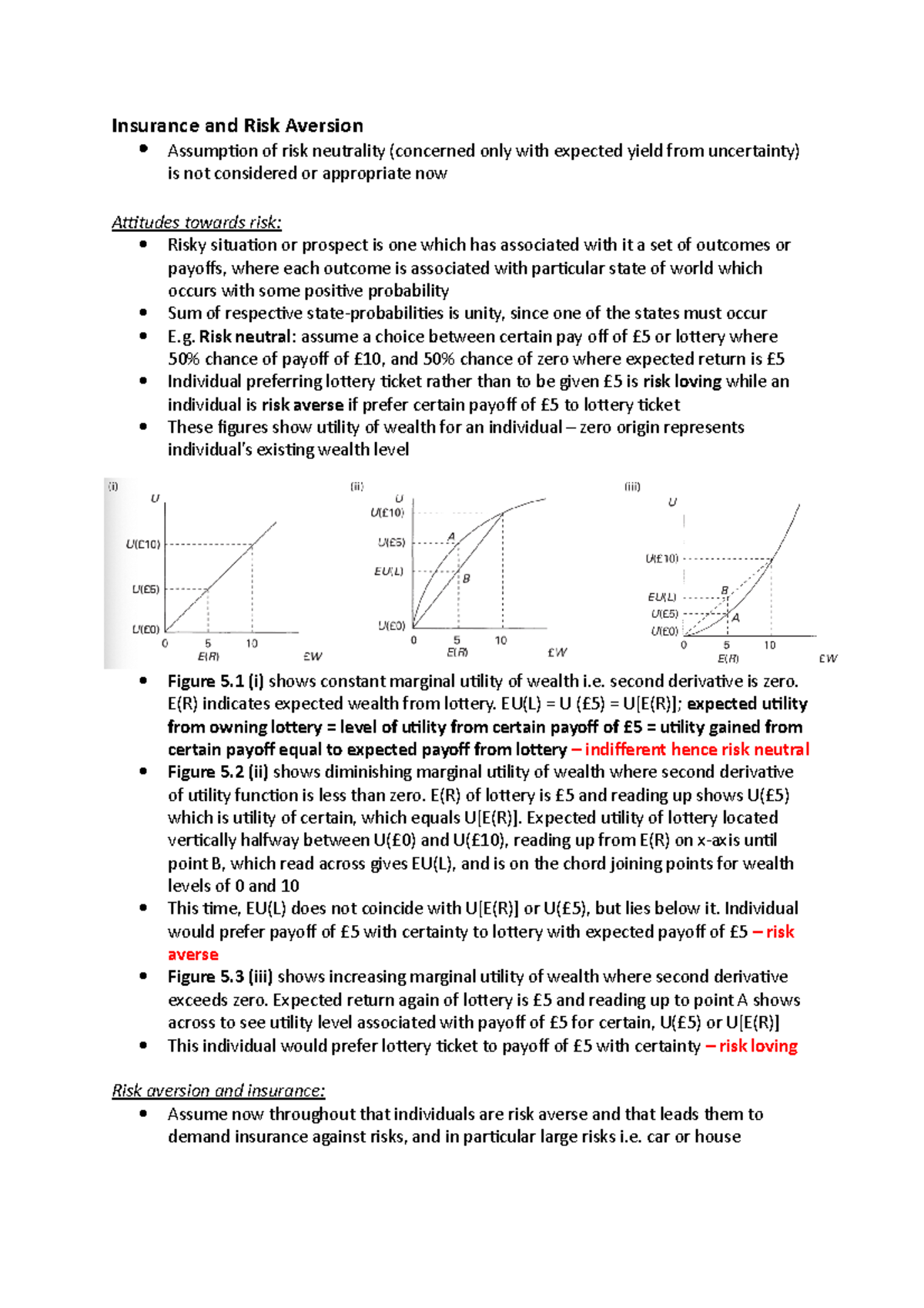 Microeconomics Insurance and Risk Aversion - Insurance and Risk Aversion Assumption of risk ...
